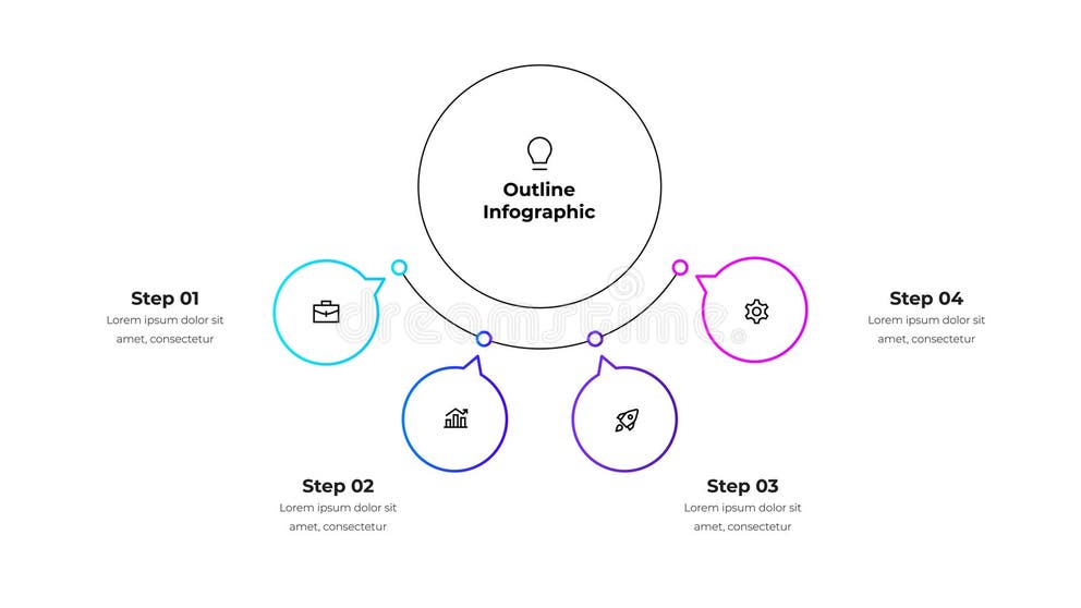 Line Organization Chart with Four Options, Steps or Processes. Center ...