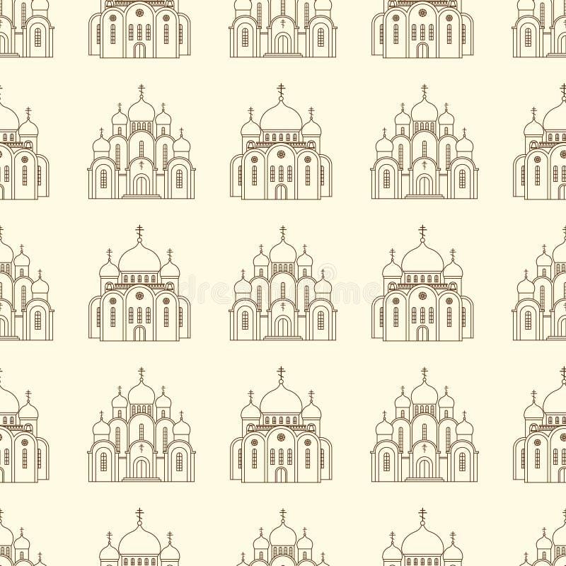 Line Orthodox Church Buildings Seamless Pattern Background Stock Vector ...