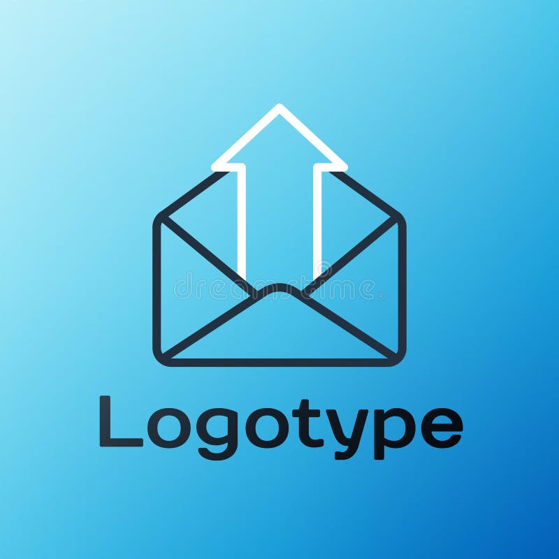 Line Outgoing Mail Icon Isolated on Blue Background. Envelope Symbol ...