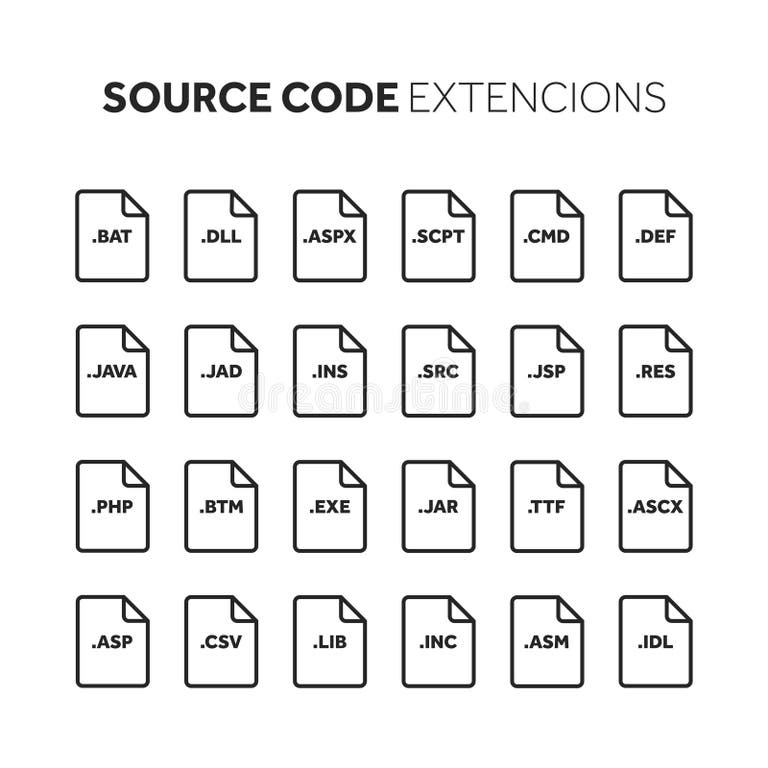 Lineoutline Flat Style Icon Set Source Code Programming File Type
