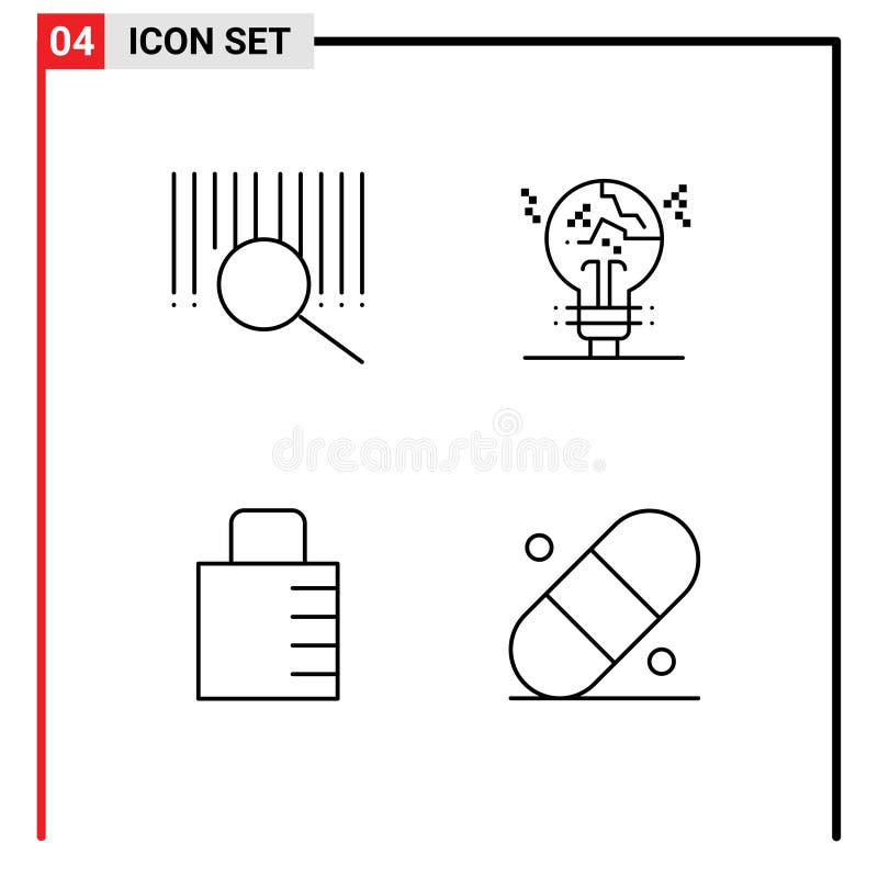 Line Pack of 4 Universal Symbols of Barcode, Lock Pad, Concept, Fake ...