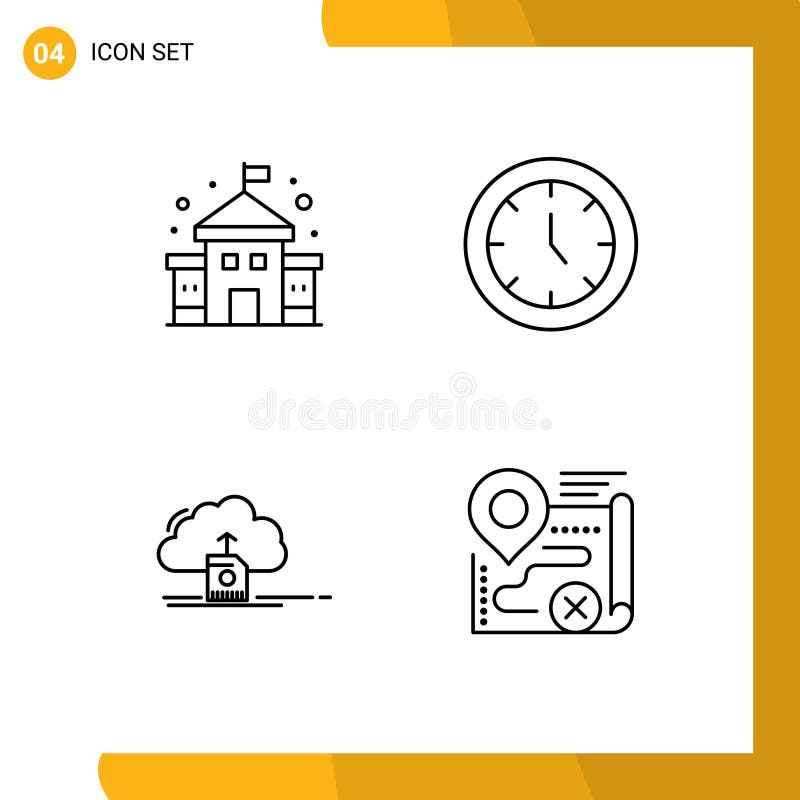 Line Pack of 4 Universal Symbols of Building, Save, Clock, Time ...