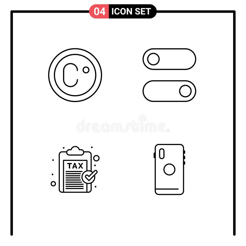 Line Pack of 4 Universal Symbols of Climate, Payment, Control, Excise ...