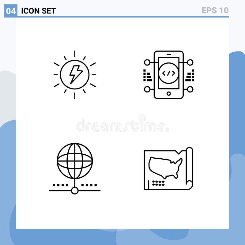 Line Pack of 4 Universal Symbols of Energy, Connect, Charg, Online ...