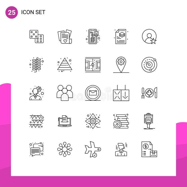 Line Pack of 25 Universal Symbols of Profile, Rating, Online, Layers ...