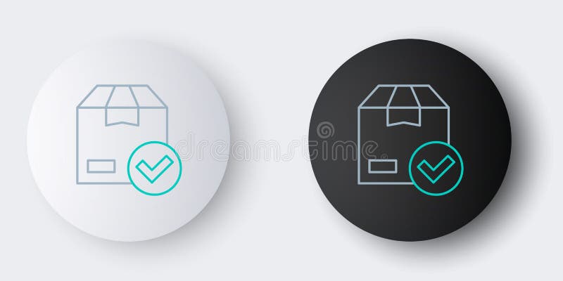 Line Package Box with Check Mark Icon Isolated on White Background ...