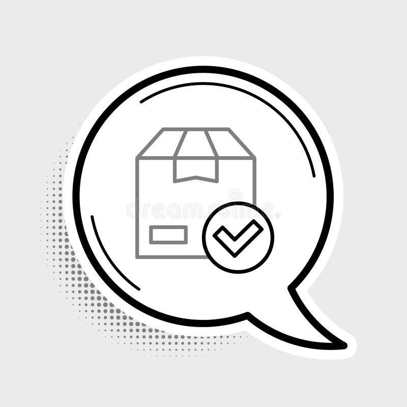 Line Package Box with Check Mark Icon Isolated on White Background ...