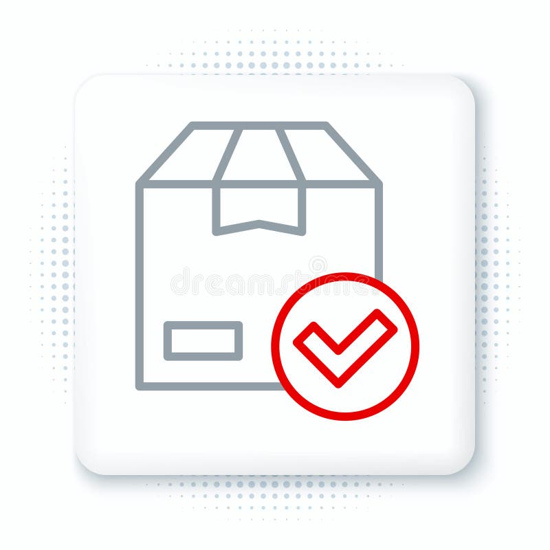 Line Package Box with Check Mark Icon Isolated on White Background ...