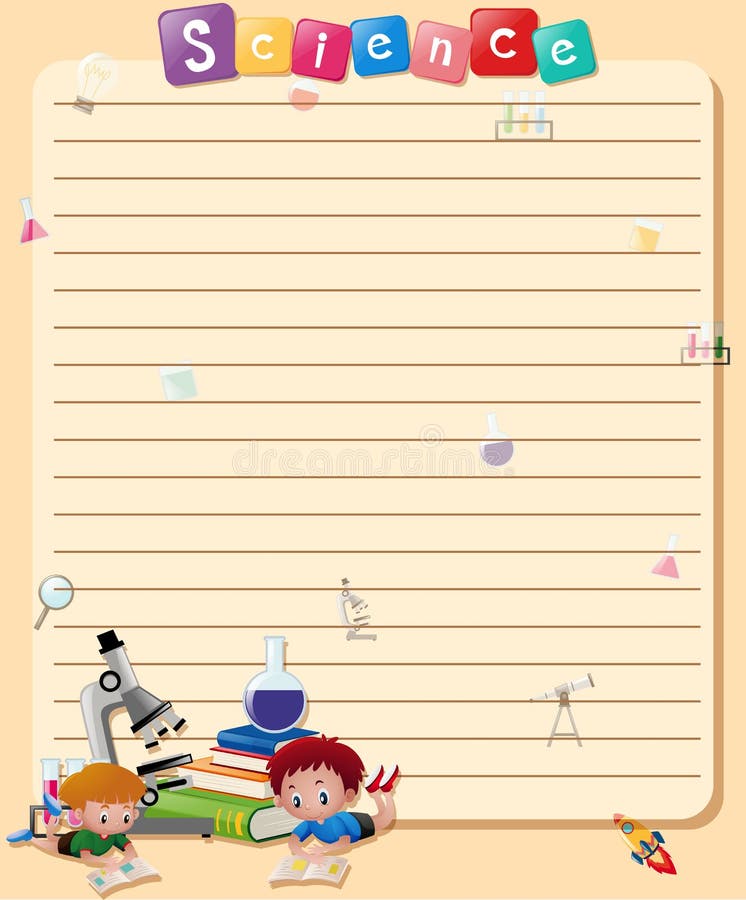 Line Paper Template with Boys Reading Book Stock Vector - Illustration ...