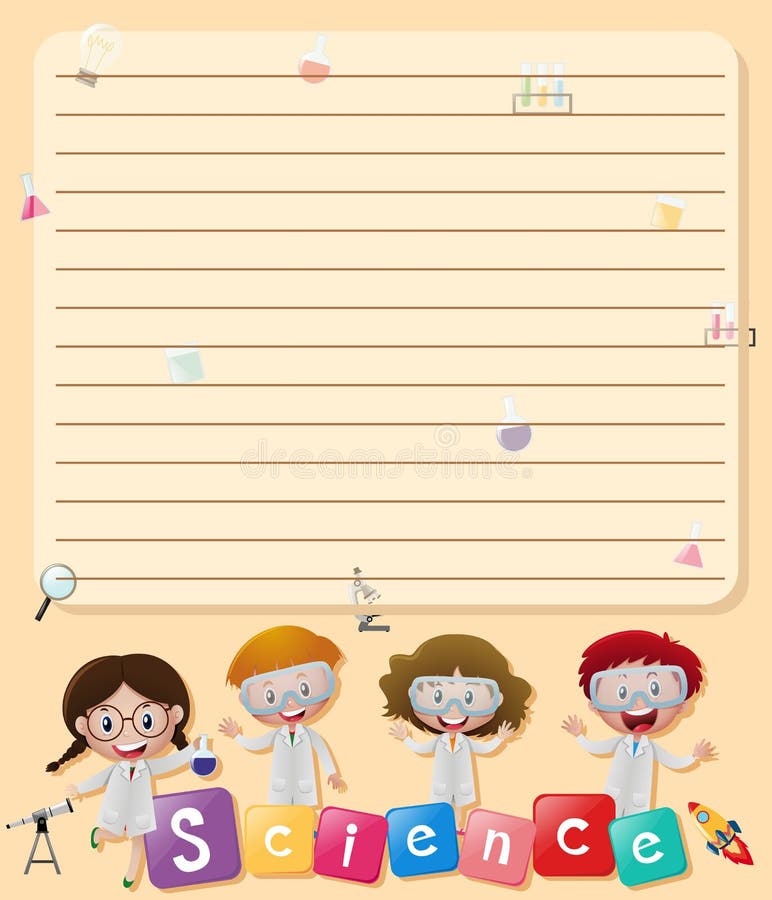 Line Paper Template with Kids in Science Lab Costume Stock Vector ...