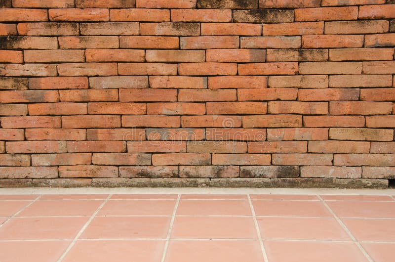 Red Brick Wall and Ceramic Tile Floor Stock Image - Image of grunge ...