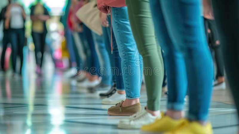 A Line of People Standing in a Row with Their Shoes on, AI Stock Photo ...