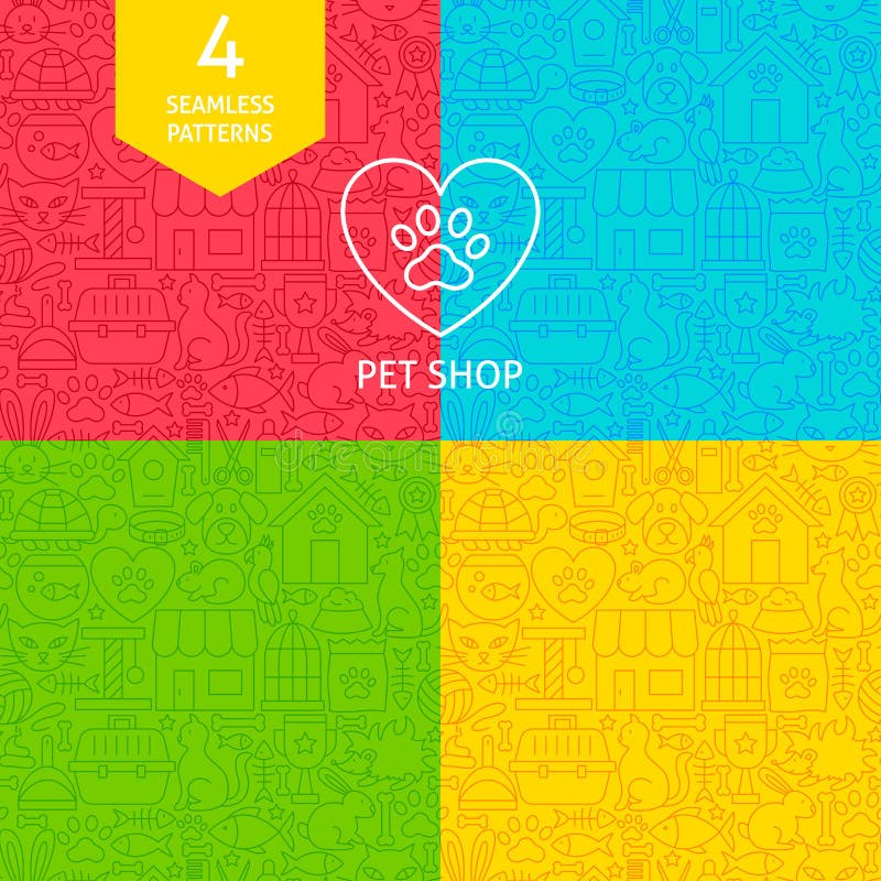 Line Pet Shop Patterns stock vector. Illustration of leash - 113314392