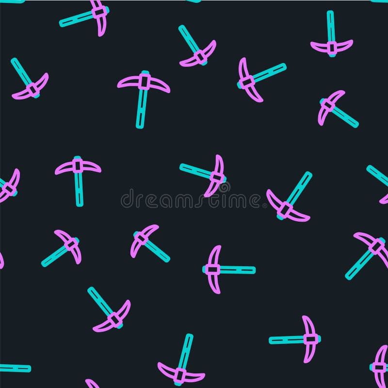 Line Pickaxe Icon Isolated Seamless Pattern on Black Background. Vector ...