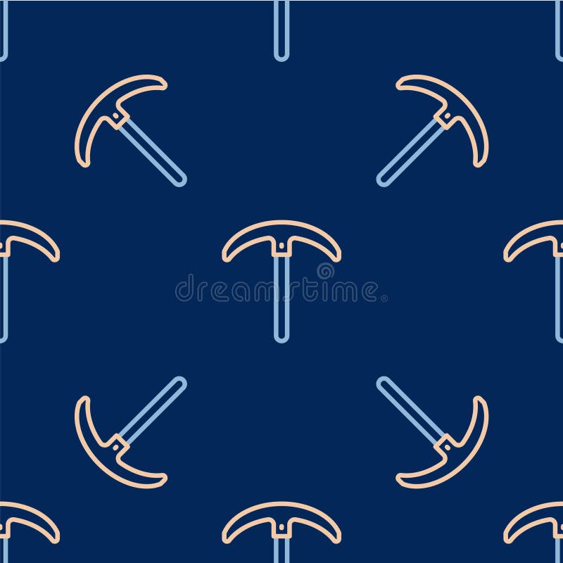 Line Pickaxe Icon Isolated Seamless Pattern on Blue Background. Vector ... Line Pickaxe Icon Isolated Seamless Pattern on Blue Background. Vector ...