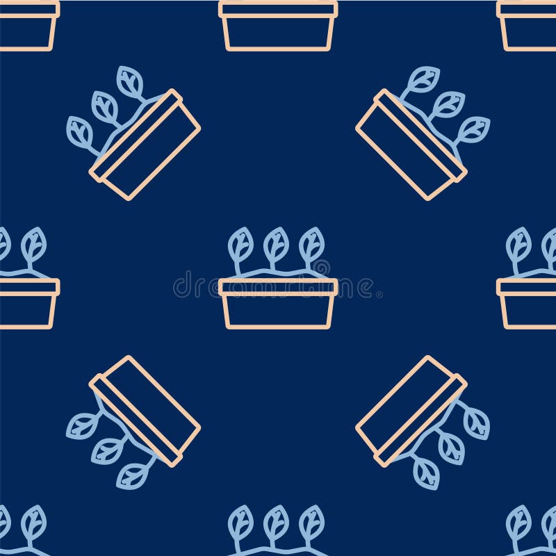 Line Plant in Pot Icon Isolated Seamless Pattern on Blue Background ...