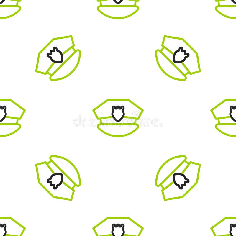 Line Police Cap with Cockade Icon Isolated Seamless Pattern on White ...