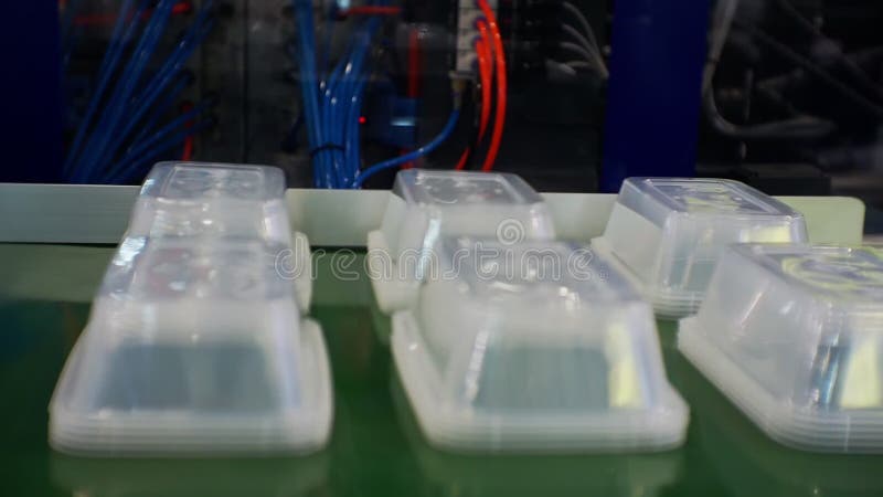Line Production of Plastic Disposable Containers. Stock Video - Video ...