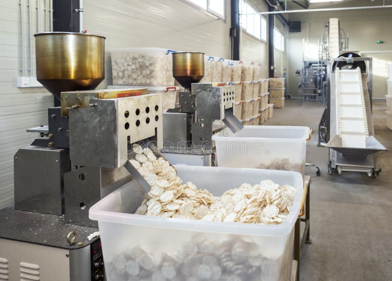 Line for Puffed Rice Cakes Production Stock Photo - Image of breakfast ...