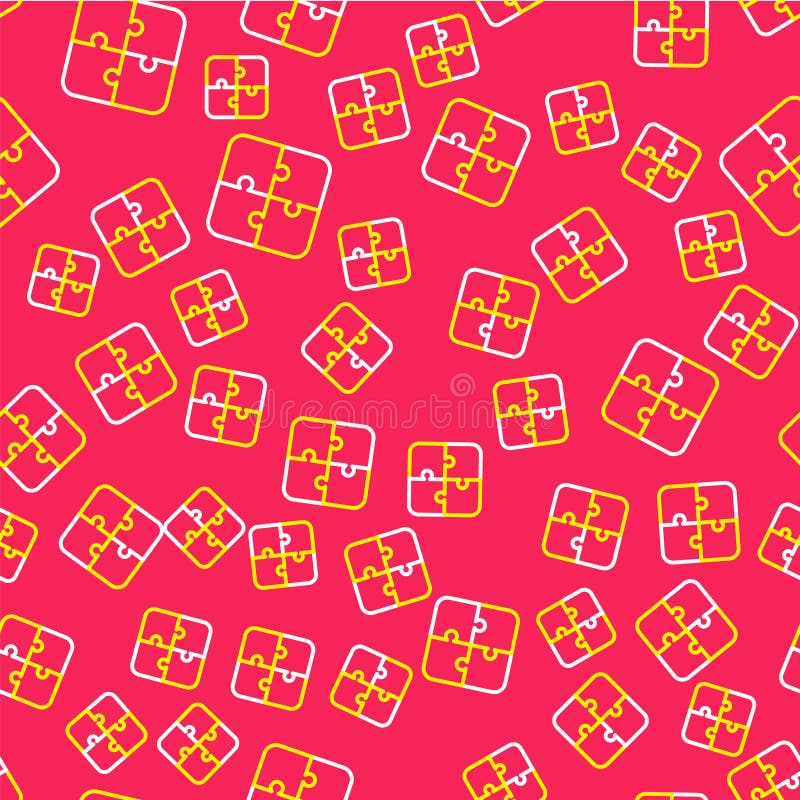 Line Puzzle Pieces Toy Icon Isolated Seamless Pattern on Red Background ...