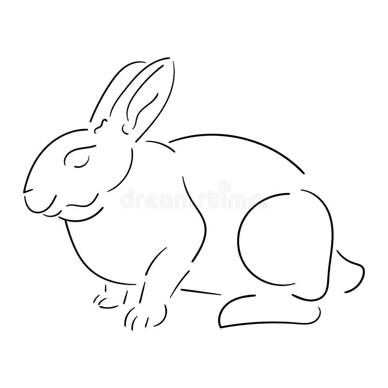 Line Rabbit, Hare, Black Outline Isolated on White Background, Rabbit ...