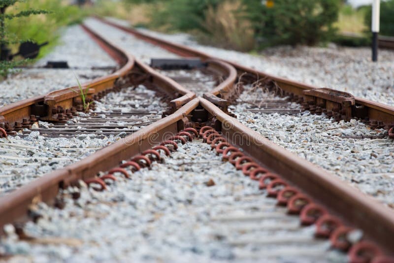 Line of Railway Crossing in Rural of Thailand. Stock Image - Image of ...