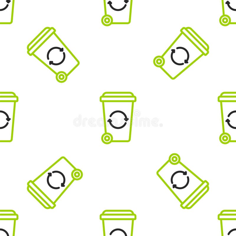 Line Recycle Bin with Recycle Symbol Icon Isolated Seamless Pattern on ...