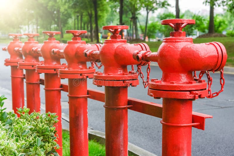 A line of red fire hydrant stock image. Image of pressure - 60656391