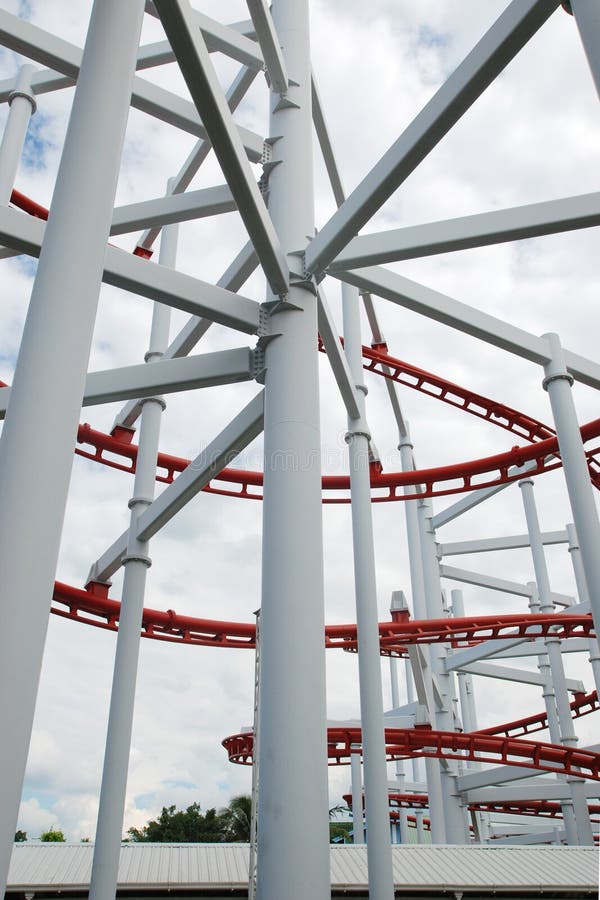 Line of Red Roller Coaster Rail Stock Photo - Image of outdoors ...