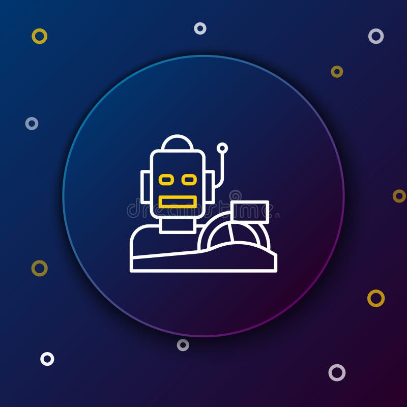 Line Robot Humanoid Driving a Car Icon Isolated on Blue Background ...