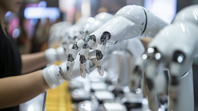Line of Robotic Arms Showcasing Advanced Technology Stock Illustration ...