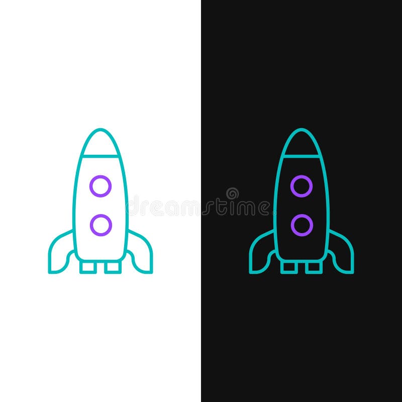 Line Rocket Ship Icon Isolated on White and Black Background. Space ...