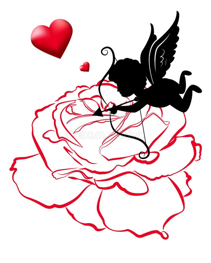 Line of Rose and Cupid Vector Card Designs for Valentine Day Stock ...