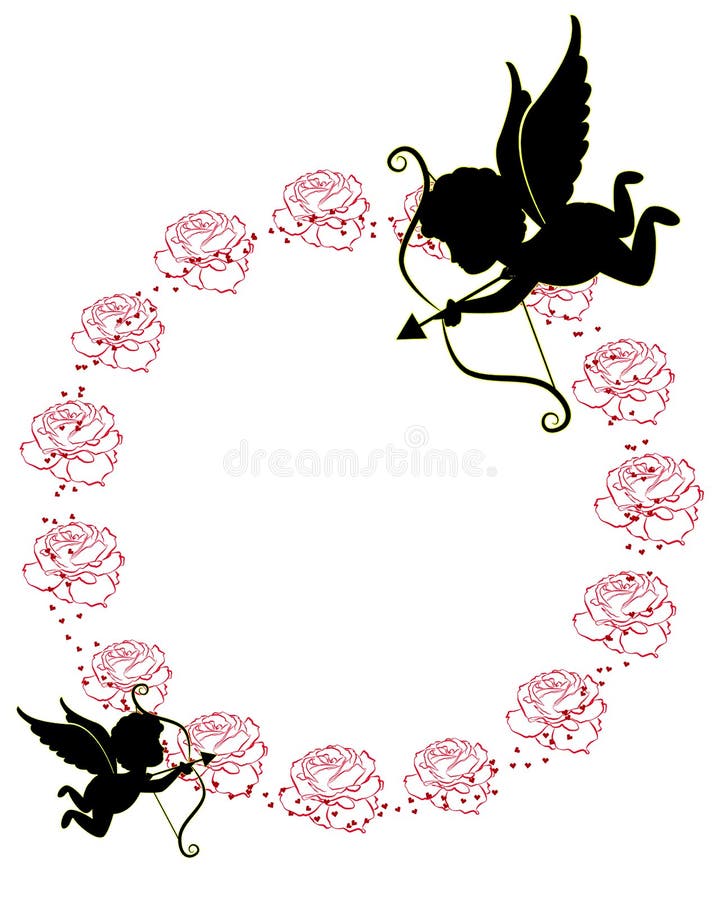 Line of Rose and Cupid Vector Card Designs for Valentine Day Stock ...