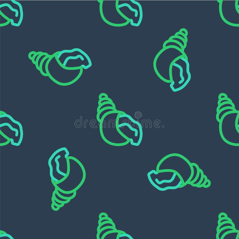 Line Scallop Sea Shell Icon Isolated Seamless Pattern on Blue ...