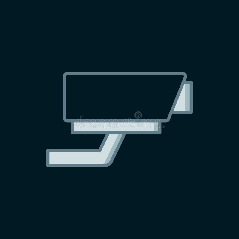 Line Security Camera Icon Isolated on Black Background. Flat Filled ...