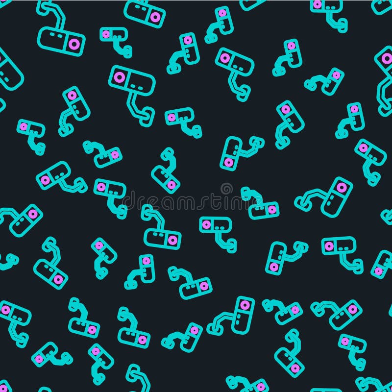 Line Security Camera Icon Isolated Seamless Pattern on Black Background ...