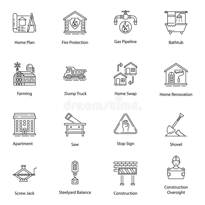 Construction Accessories Line Icons Pack Stock Vector - Illustration of ...