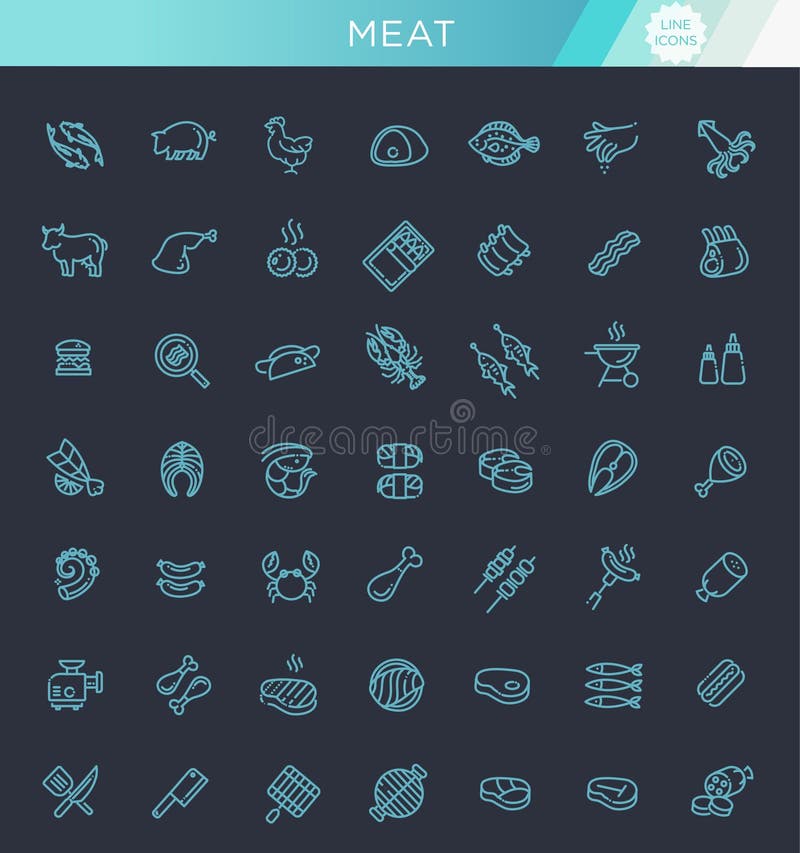 Simple Set of Meat Related Vector Line Icons Stock Vector ...