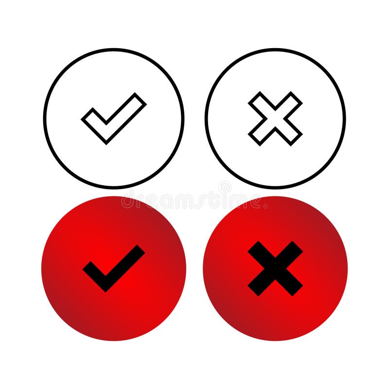 Line Set of Validation Buttons Check Mark and Close Vector. Stock ...