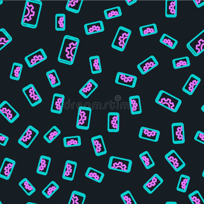Line Setting on Smartphone Icon Isolated Seamless Pattern on Black ...