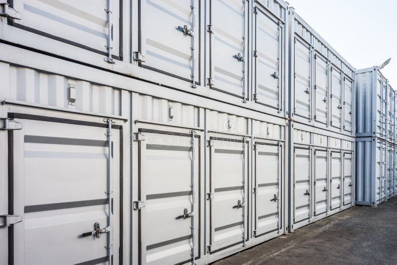 Line of Shipping Containers Stack Stock Image - Image of industry ...