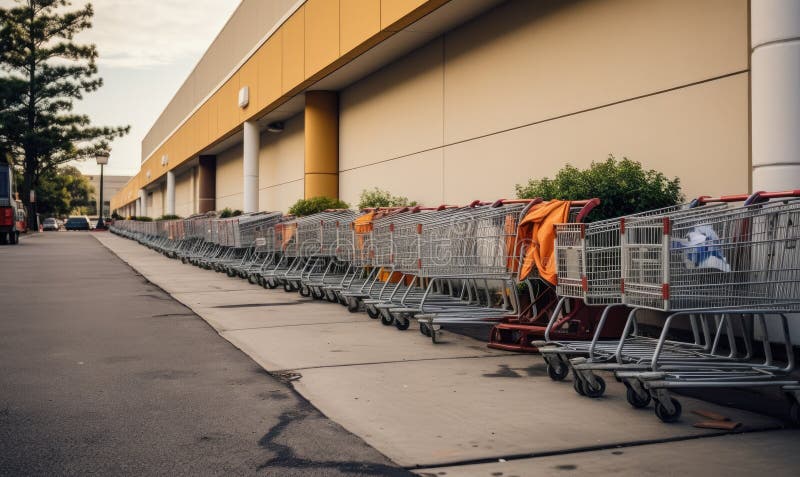A Line of Shopping Carts by a Storefront Stock Illustration ...