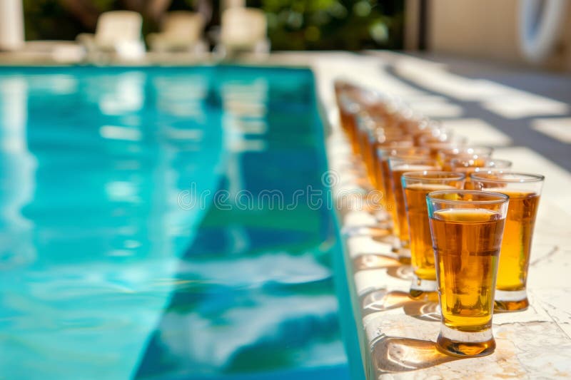 Line of Shot Glasses Ready for Poolside Party Stock Image - Image of ...