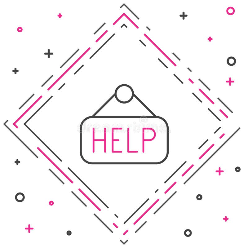 Line Signboard with Text Help Icon Isolated on White Background ...