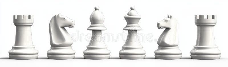 A Line of Six Black Chess Pieces, Each Unique, is Shown in a 3D ...