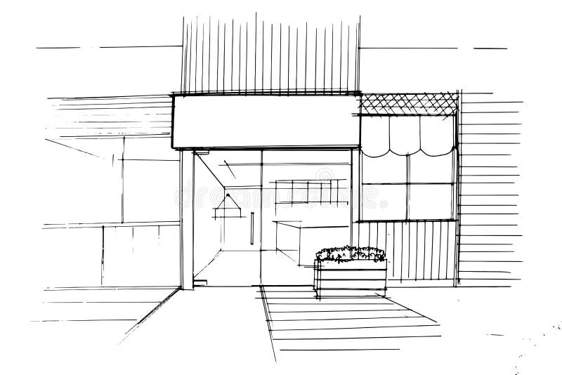 Line Sketch Front of the Coffee Shop,modern Design,vector,2d ...