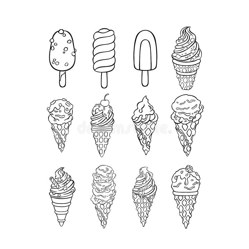 Line Sketch Ice Cream Set, Vector Illustration Stock Vector ...