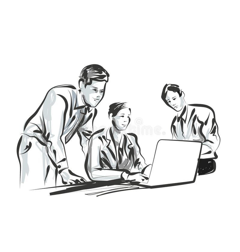 Vector Line Sketch of People Working in the Office Stock Vector ...