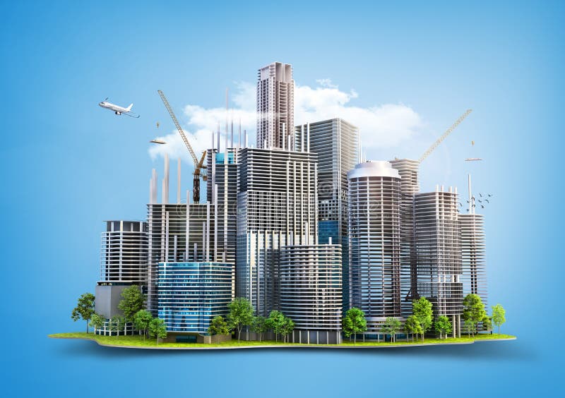 Line from Skyscrapers in Building Process. Stock Illustration ...